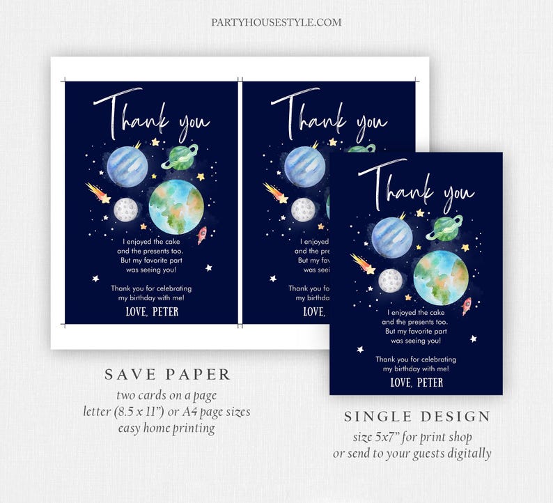 Editable Galaxy Space Birthday Thank You Card Space Astronaut to the ...