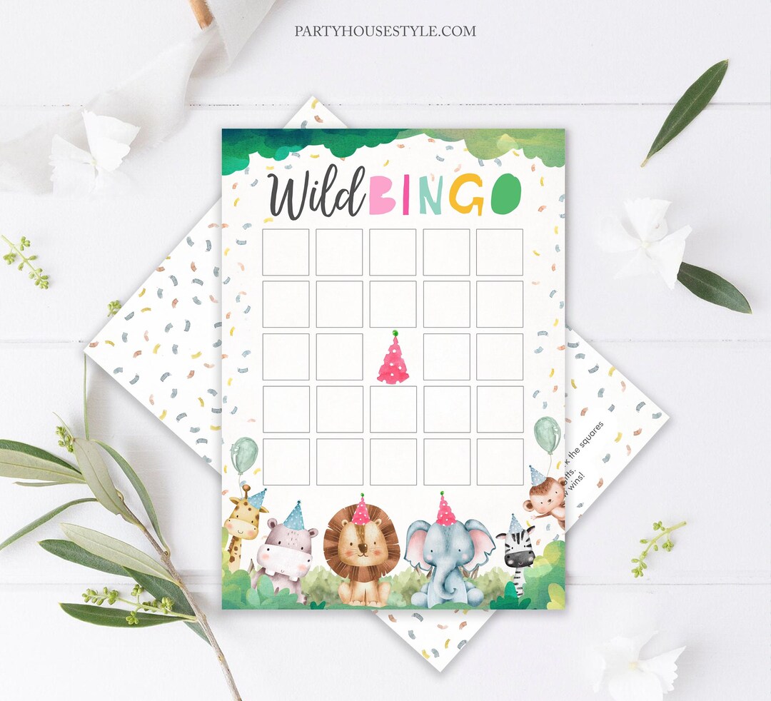 Editable Wild Bingo Birthday Game Party Animals Safari Girl Bingo Work ...