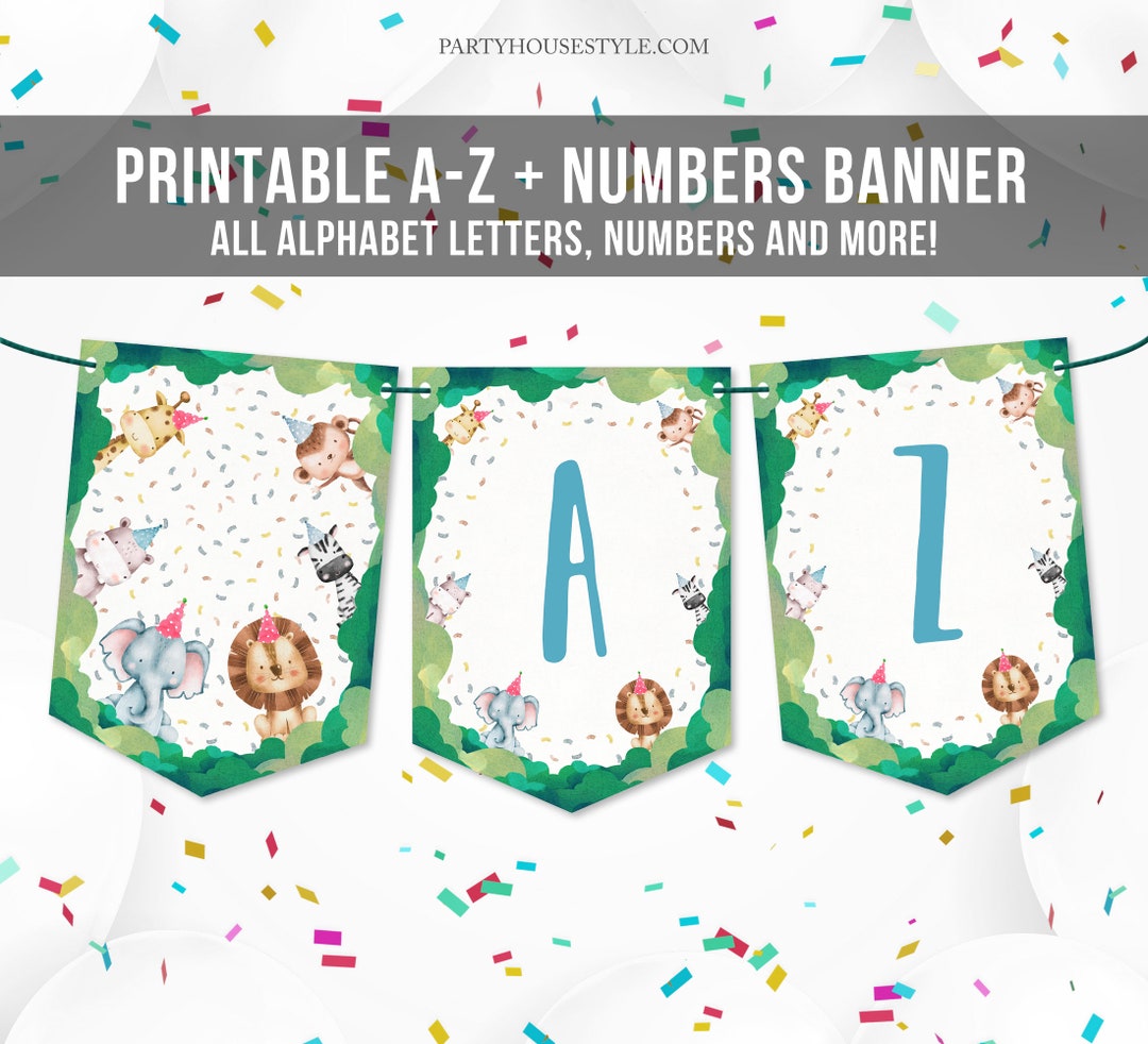 Alphabet Banner A to Z + Number Birthday Jungle Safari Animals Zoo Boy ...