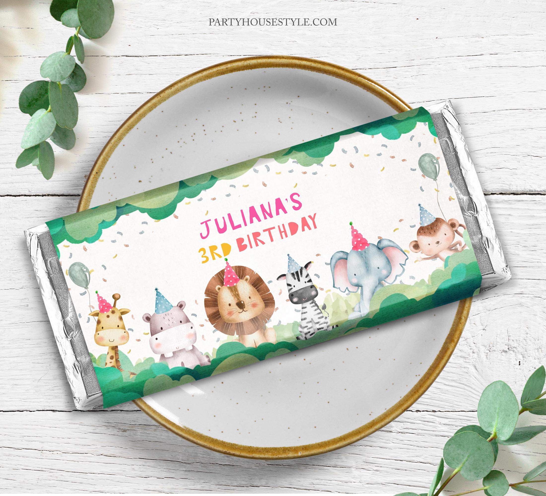 Editable Party Animals Candy Bar Wrapper Birthday Chocolate Bar Wrapper ...