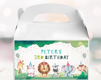 Editable Party Animals Gable Box Label Safari Animals 3rd Birthday Gift ...