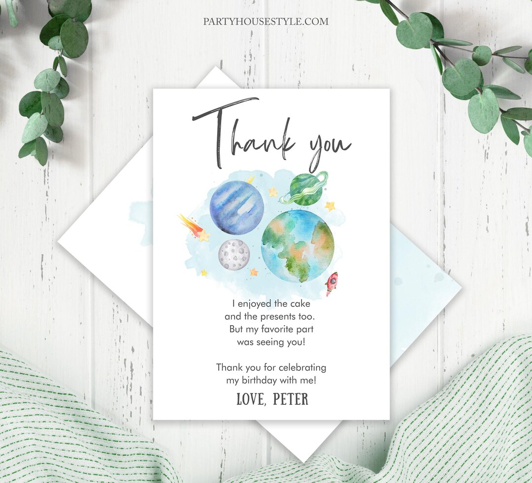 Editable Outer Space Birthday Thank You Card Space Astronaut to the ...