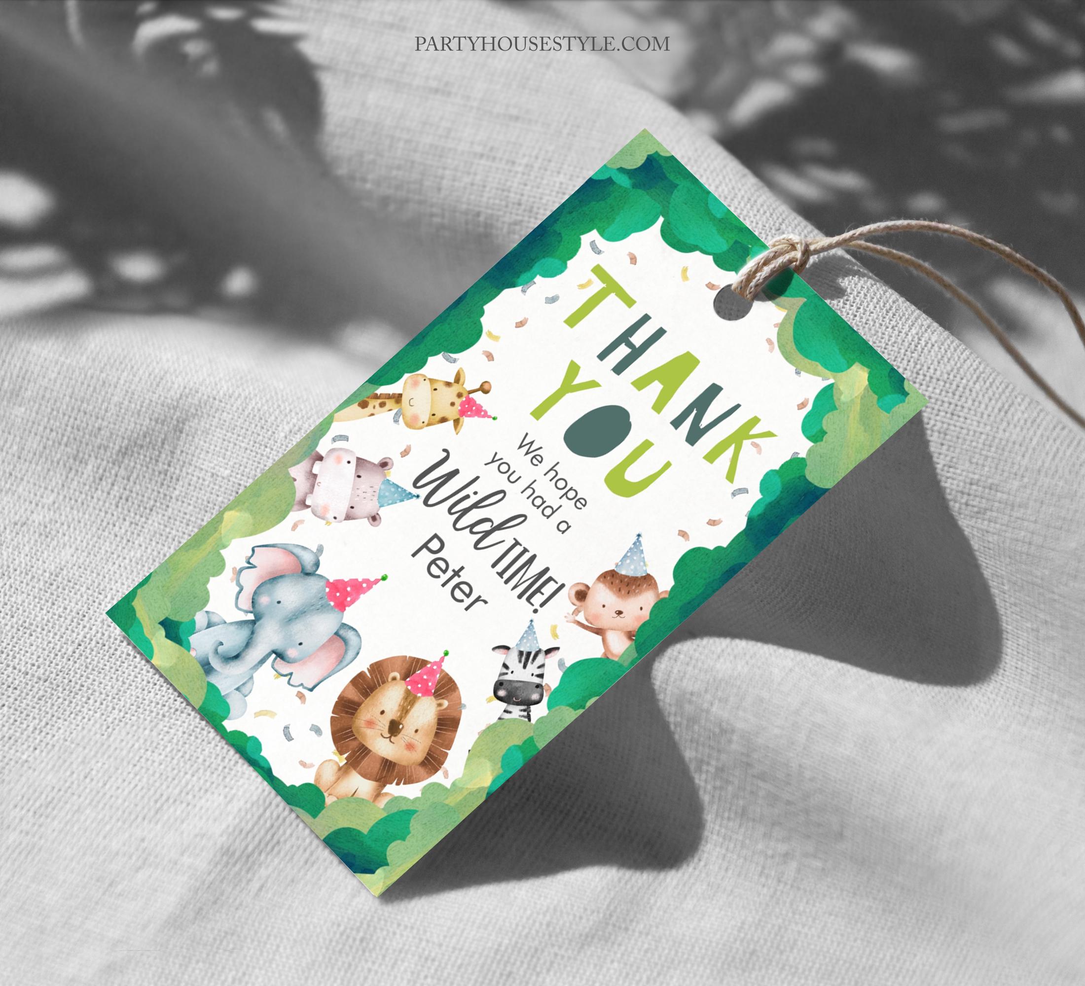 Editable Favor Tags Wild One Animals Thank You Tags Party Animals Zoo ...