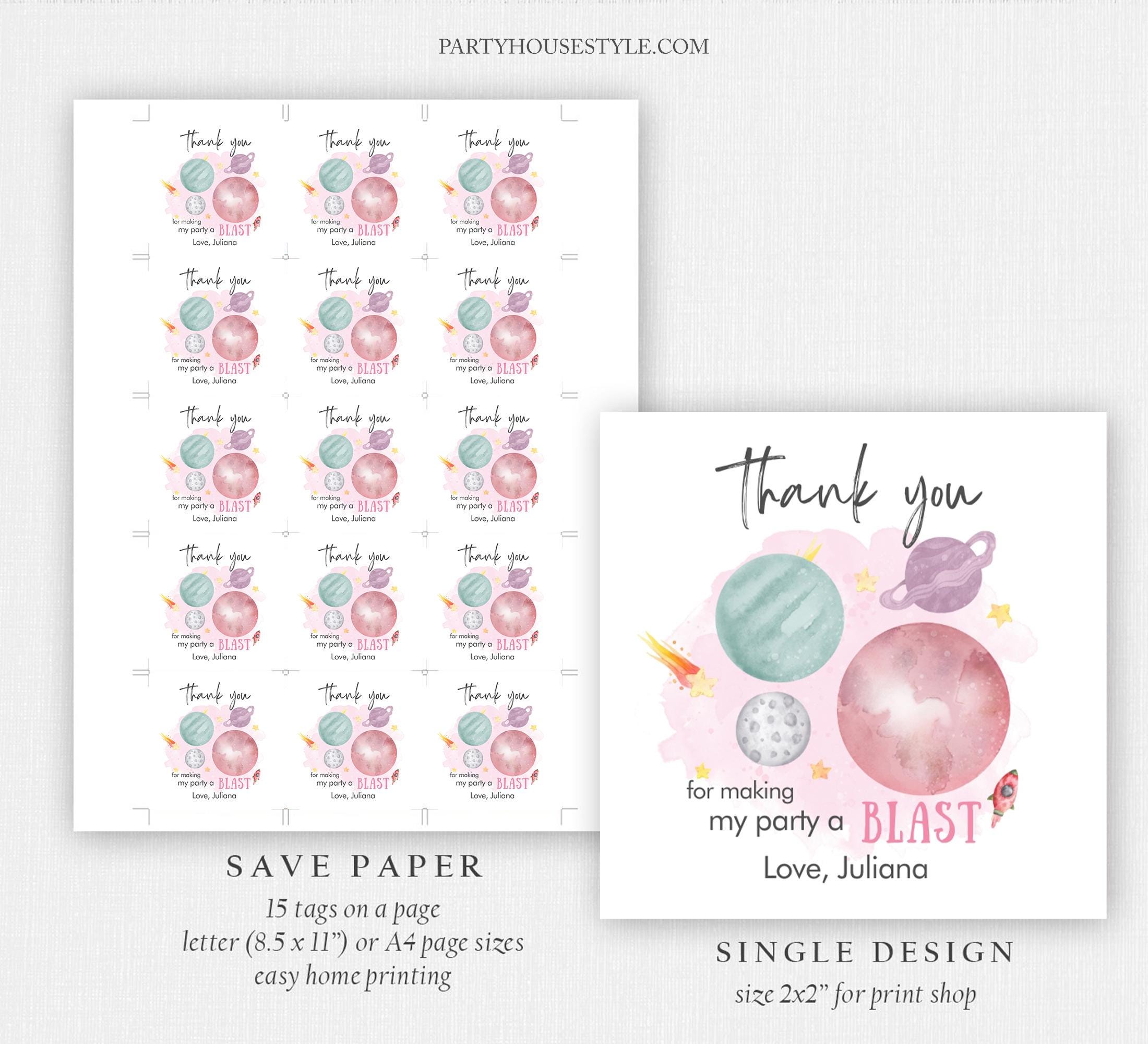 Editable Galaxy Space Favor Tags Outer Space Birthday Thank You Sticker ...