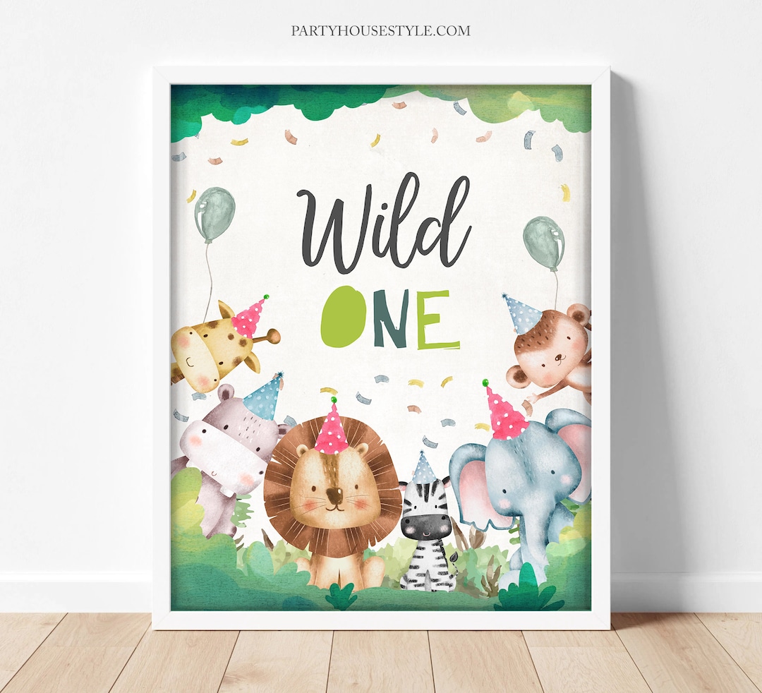 Animals Wild One Birthday Sign Party One Wild Year First Birthday 1st ...