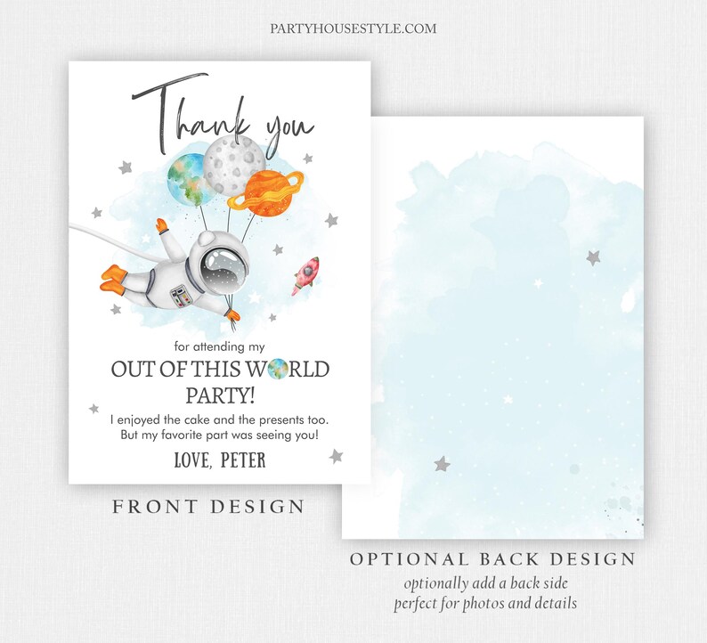 Editable Space Birthday Thank You Card Space Astronaut Thank You Note ...