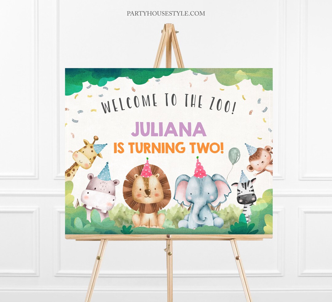 Editable Party Animals Welcome to the Zoo Sign Safari Animals Sign ...