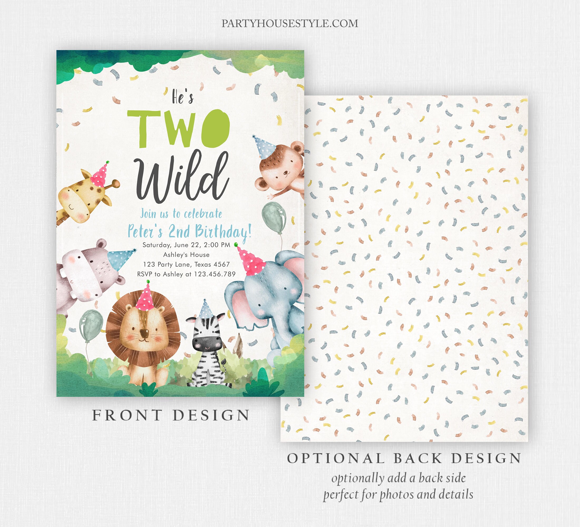 Editable Two Wild Birthday Invitation Boy Second Birthday 2nd Safari ...