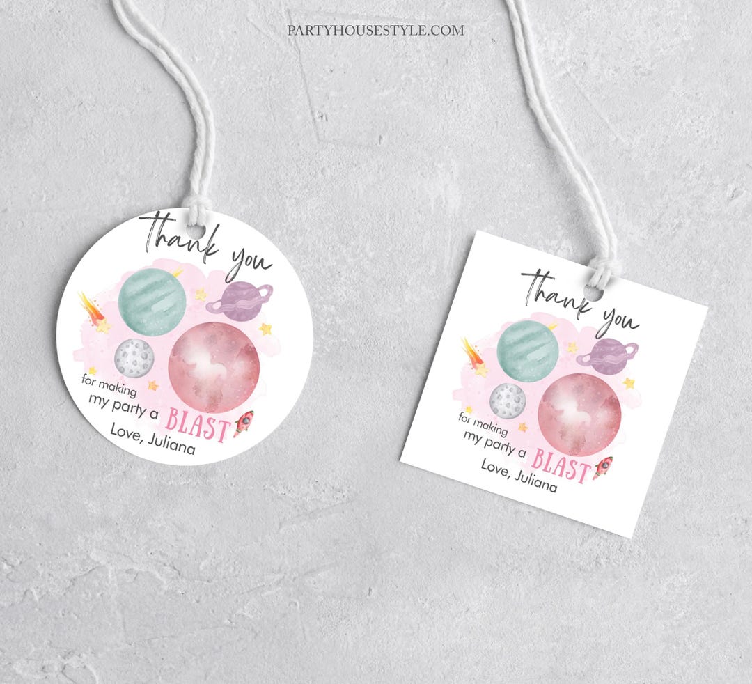 Editable Galaxy Space Favor Tags Outer Space Birthday Thank You Sticker ...