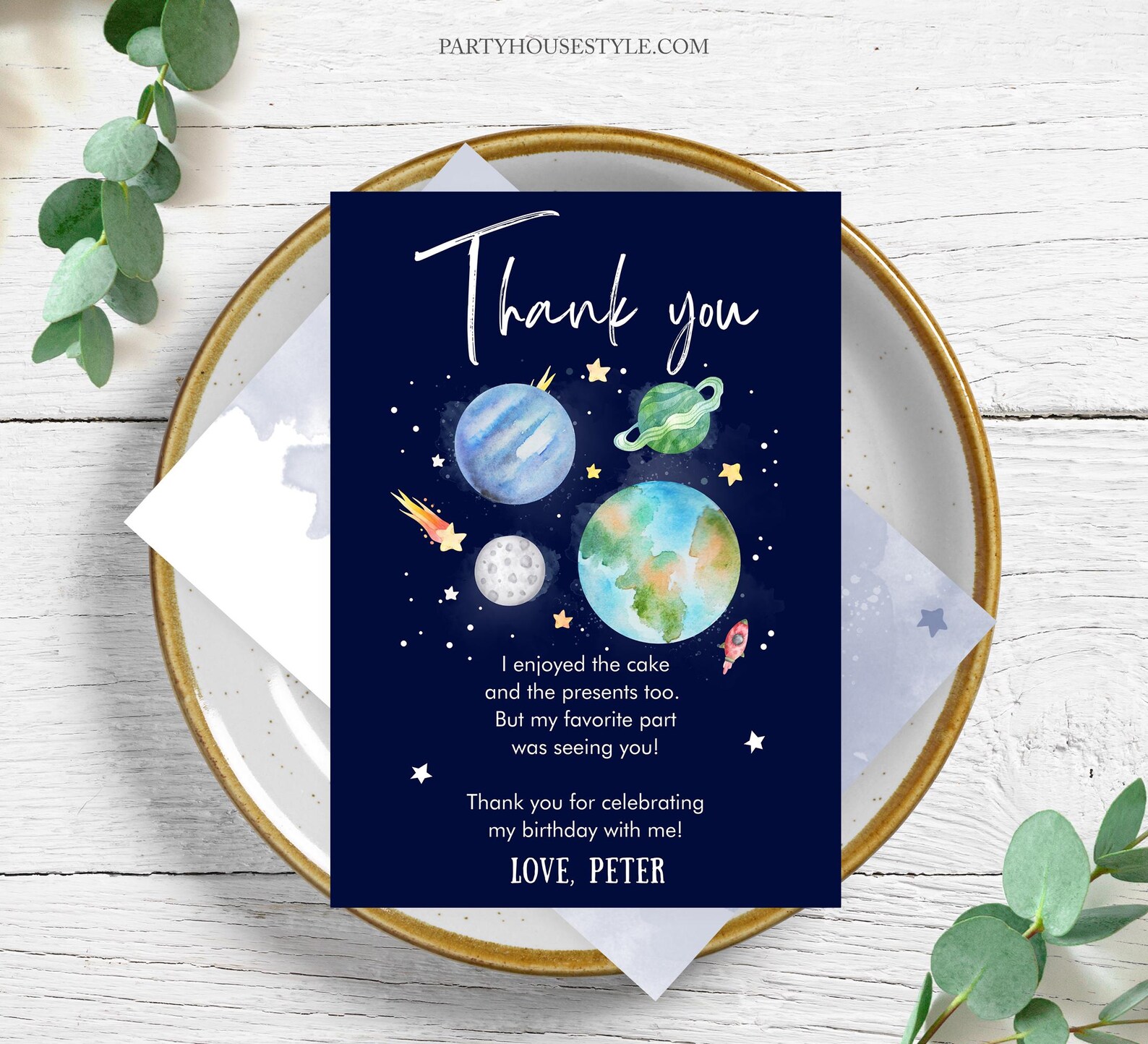 Editable Galaxy Space Birthday Thank You Card Space Astronaut to the ...