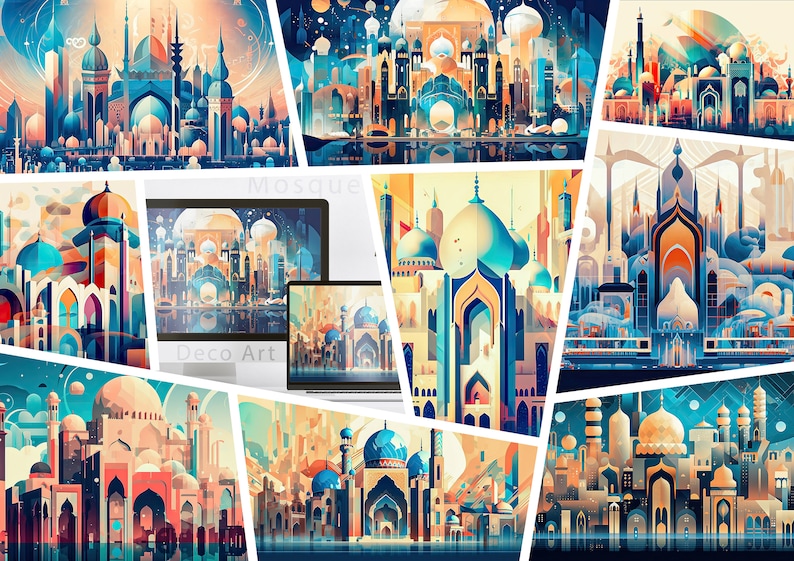 Mosque Art Deco - Decostyle // Retro Abstract Architecture Art Poster ...