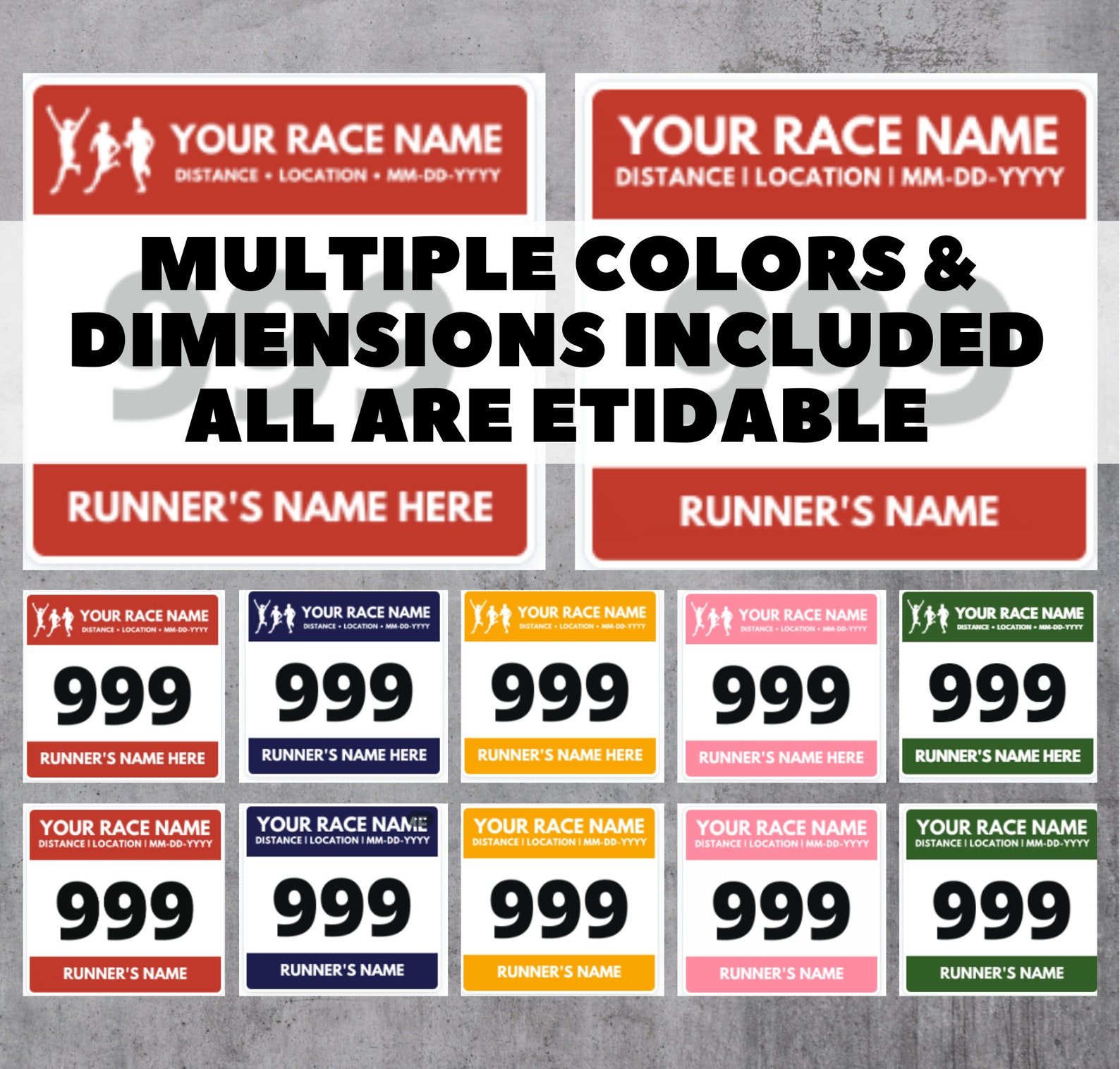 Editable Race Bib Collection 20pcs • Fully Customizable Template ...