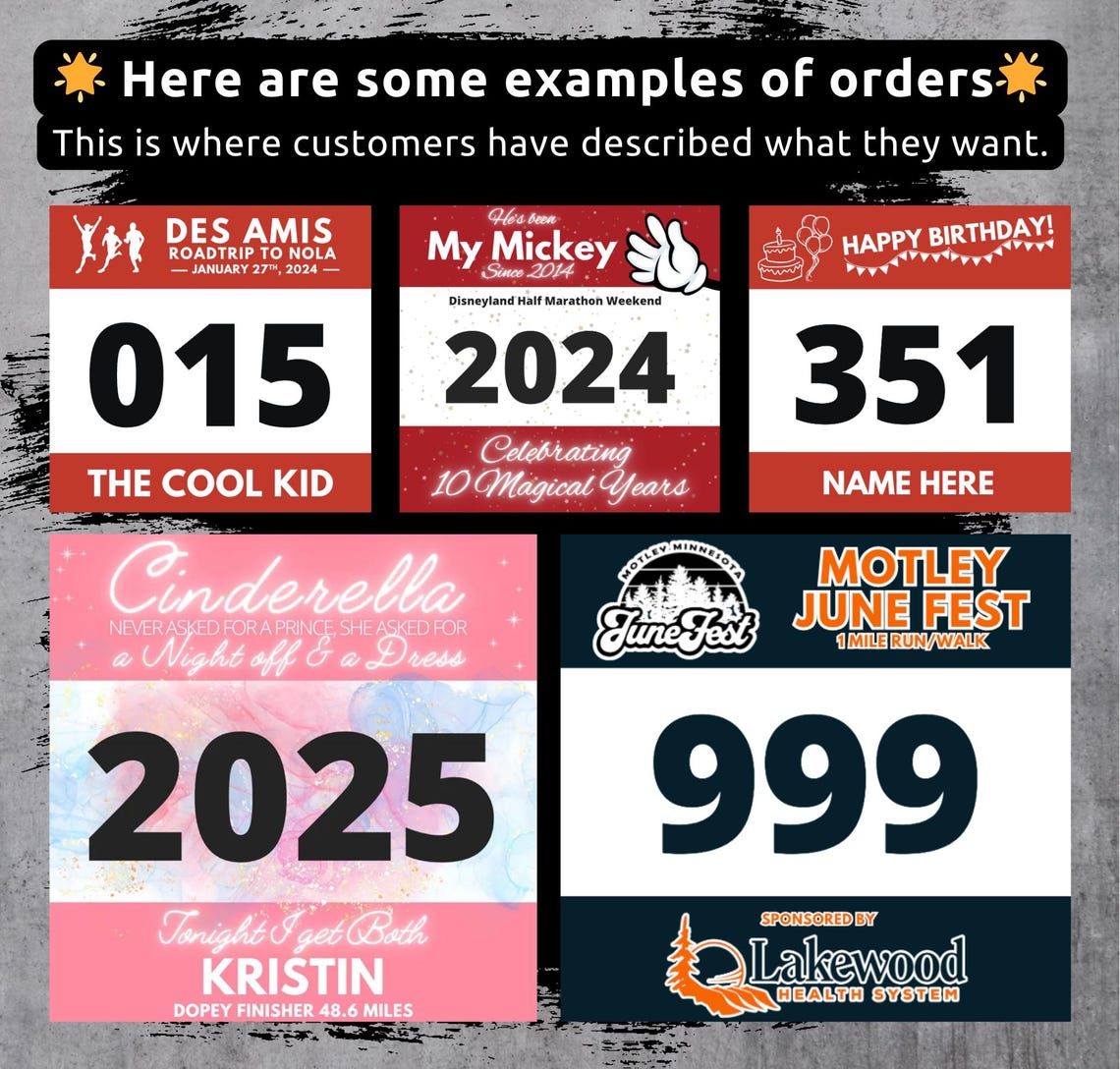 Custom Race Bib for You • Digital Download Editable Running Bib • Race ...