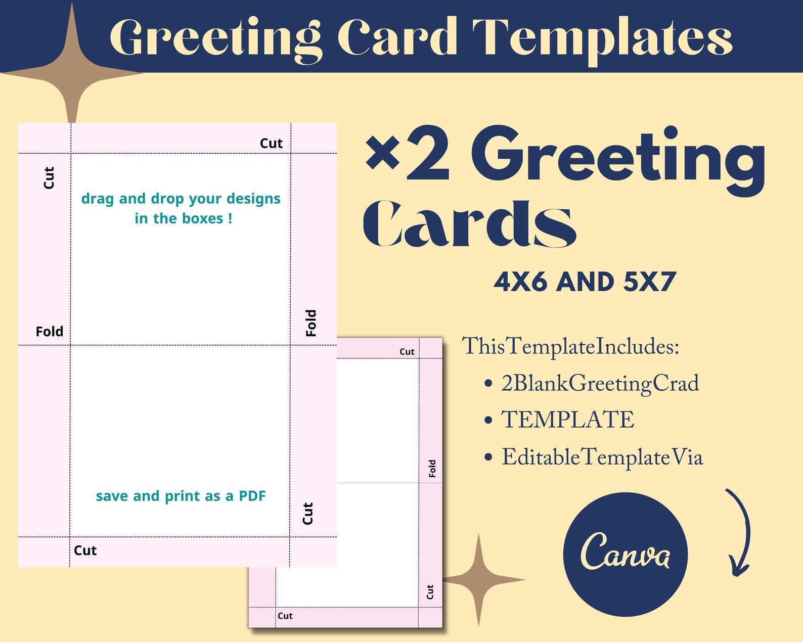 Greeting Card Templates, Drag and Drop, 4x6 and 5x7 Foldable Cards ...