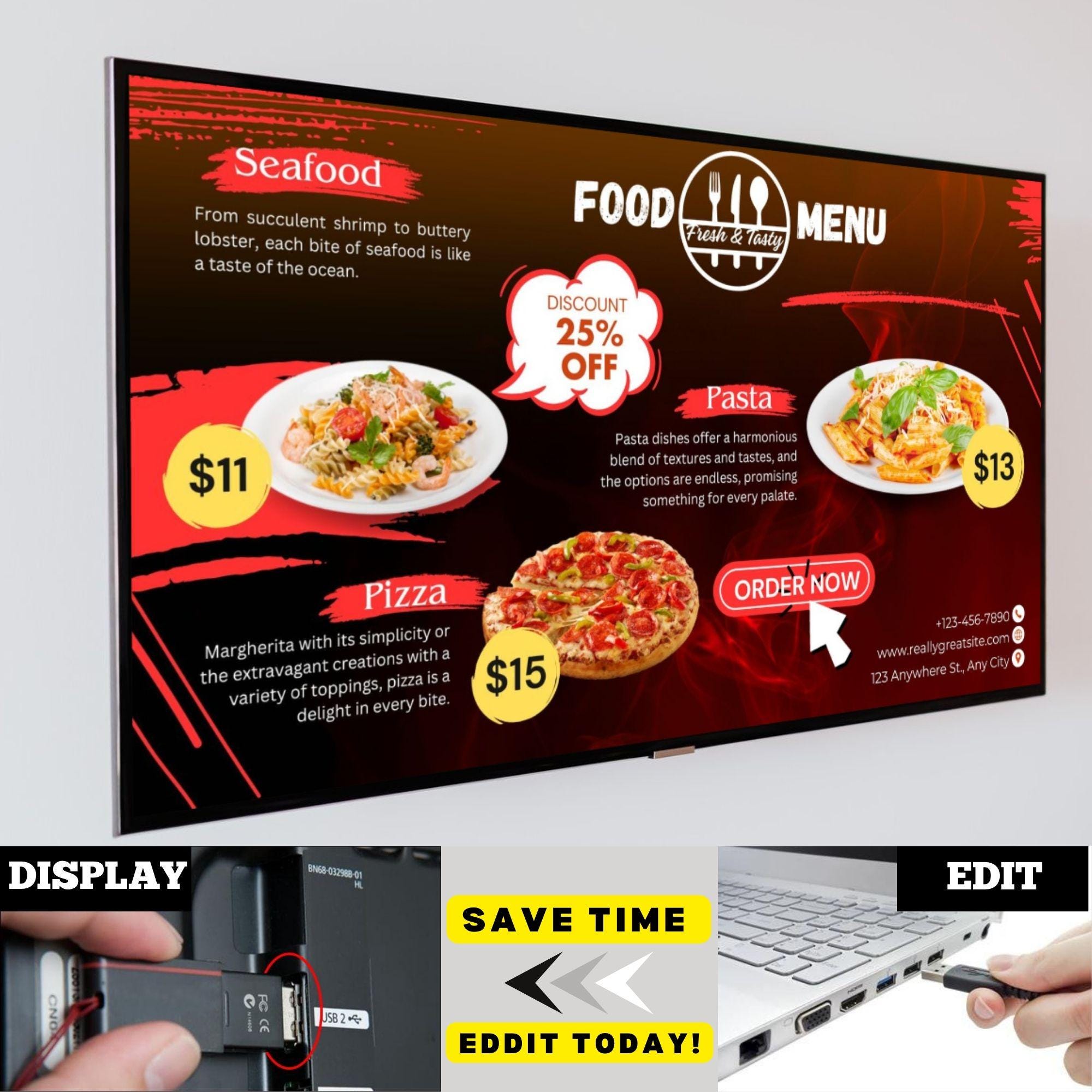 Animated Restaurant TV Menu Board: Editable Canva Template - Etsy