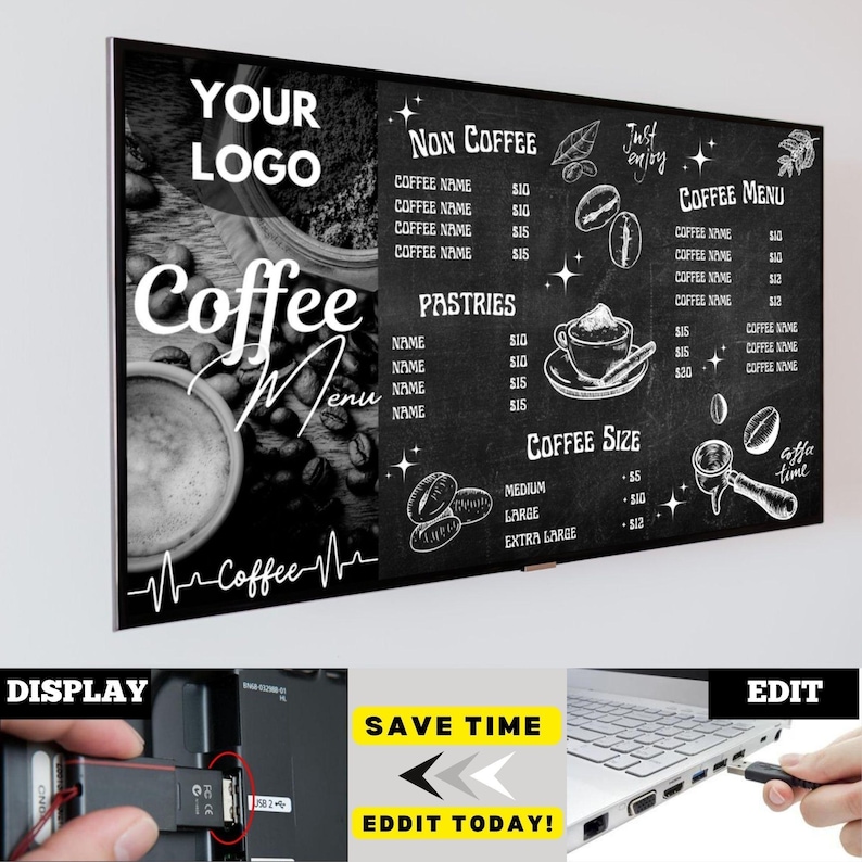 Coffee Shop Digital Menu Board Template: Easy DIY Cafe TV Menu (PDF) - Etsy