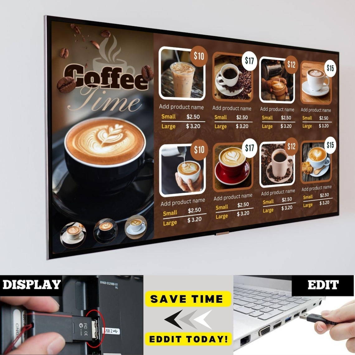 Digital Cafe Menu Template, Coffee Shop TV Board, Editable Menu Design ...