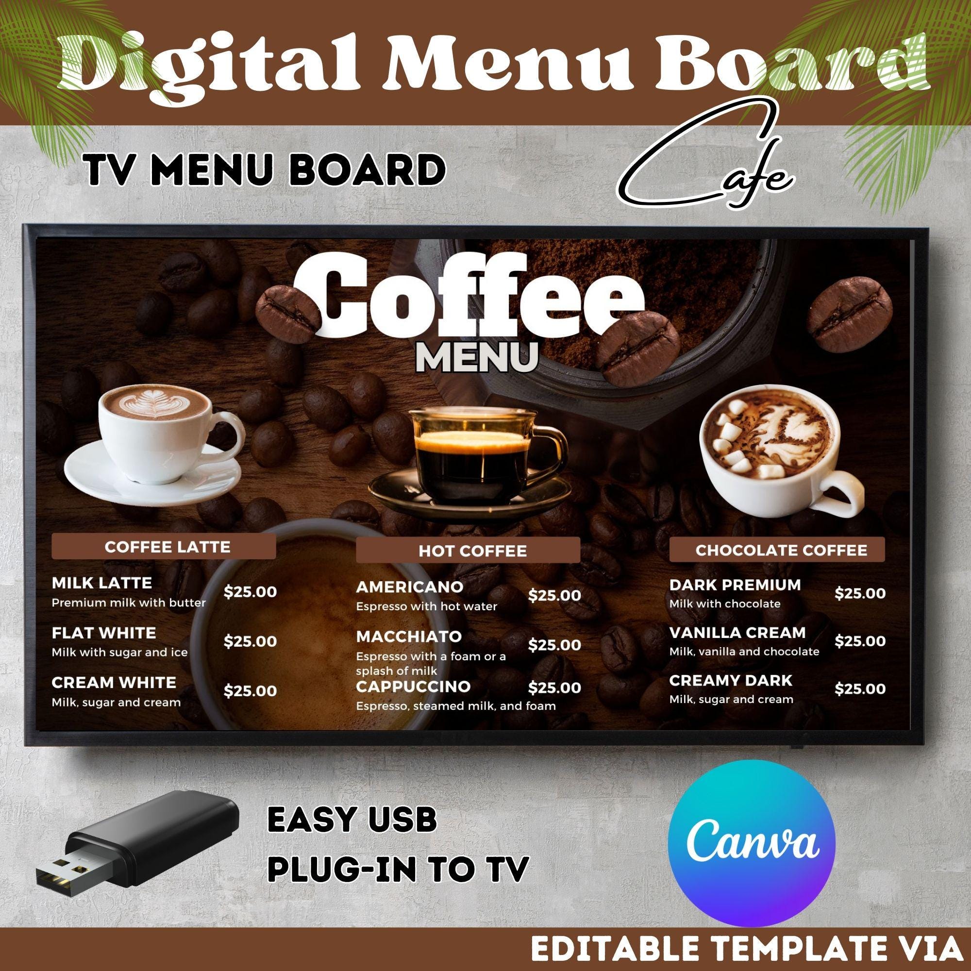 Coffee Menu Board, Easy DIY Digital Menu Board, Cafe Menu, Tv Menu ...