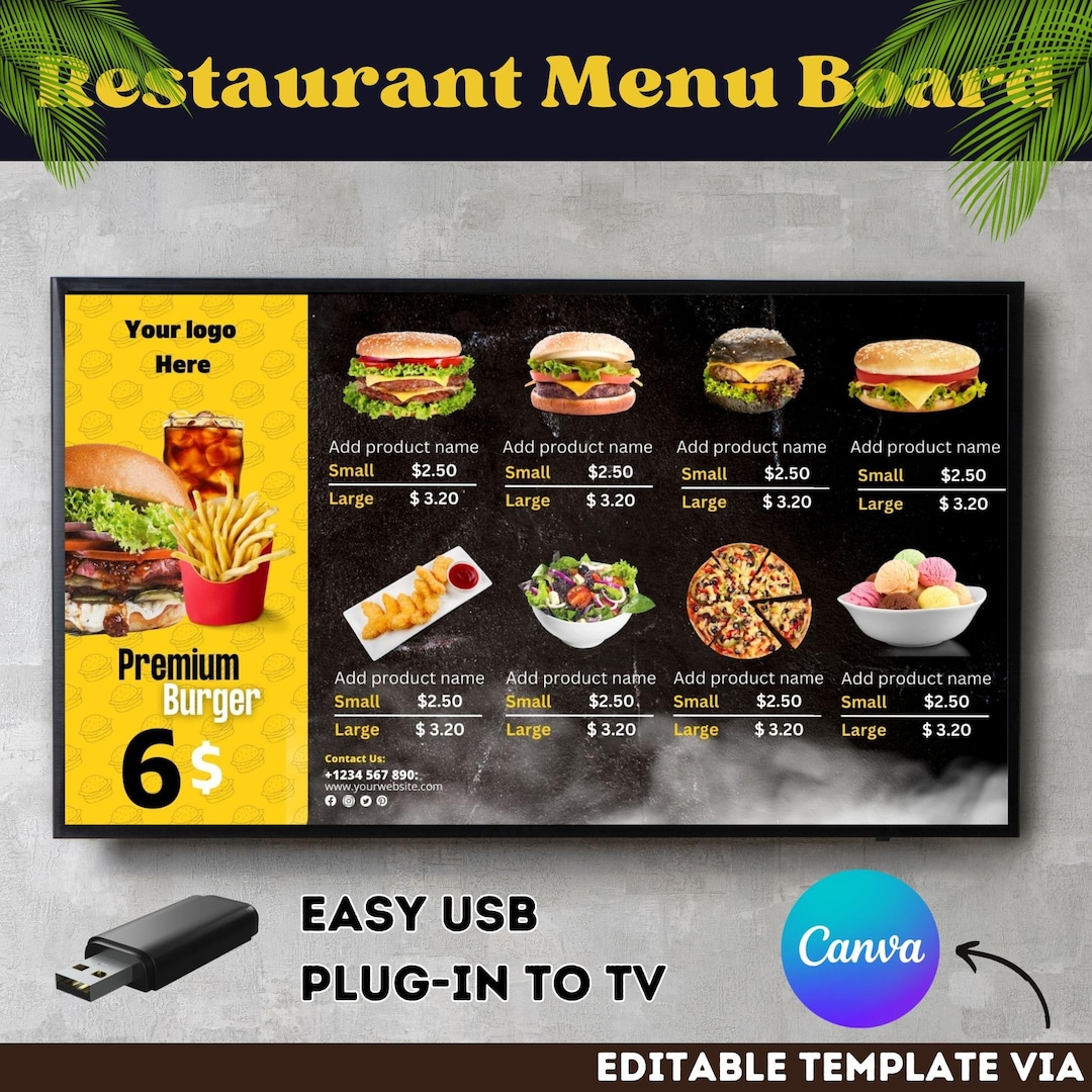 Modern Tv Menu Board for Restaurant, Digital Menu Board, Easy DIY ...
