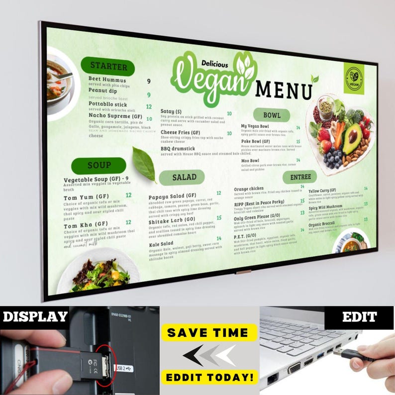 Tv Menu Board, Vegan Menu, Digital Menu Board, Restaurant's Menu ...