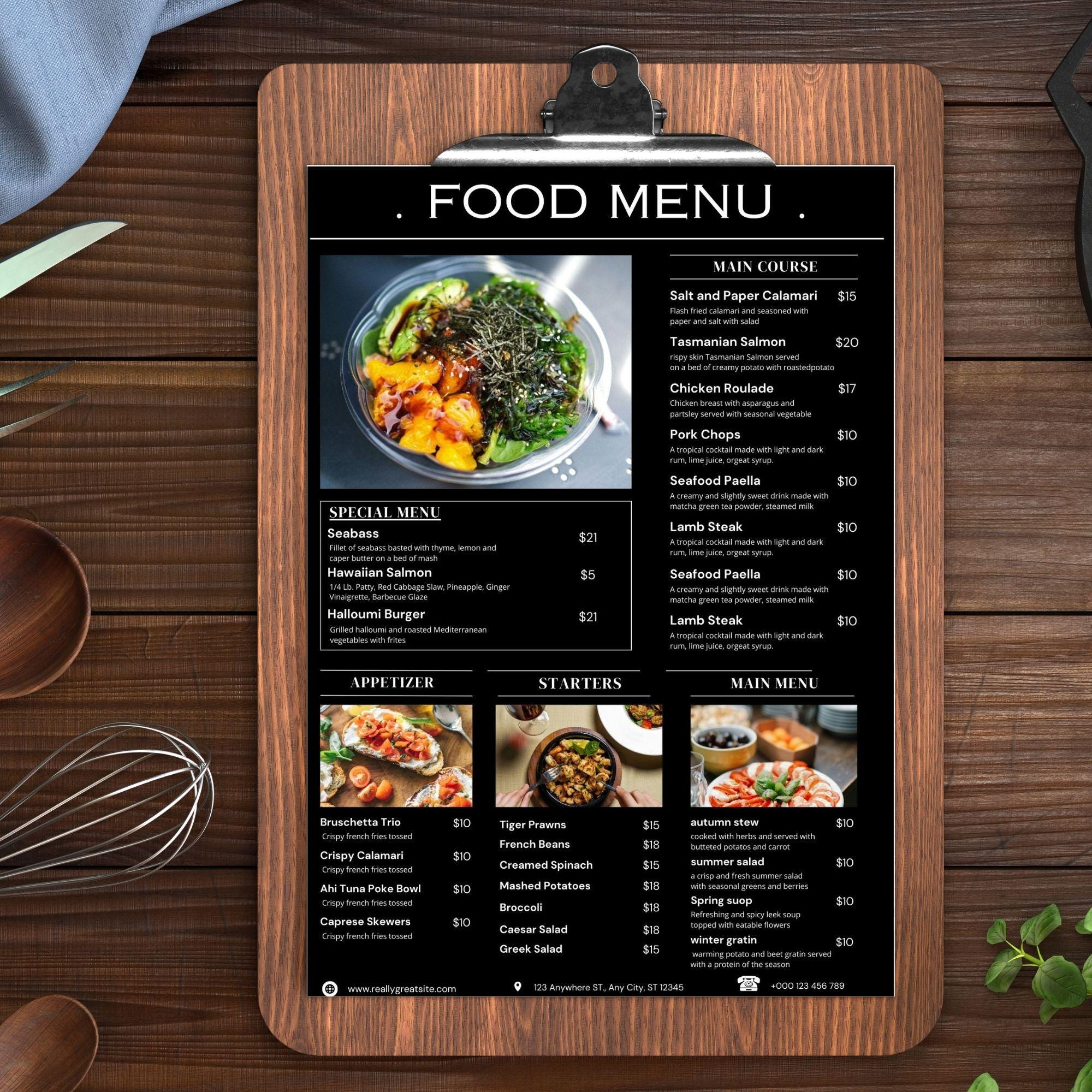 Restaurant Menu Bundle - 3 Editable A4 Food Menus | Digital Download ...
