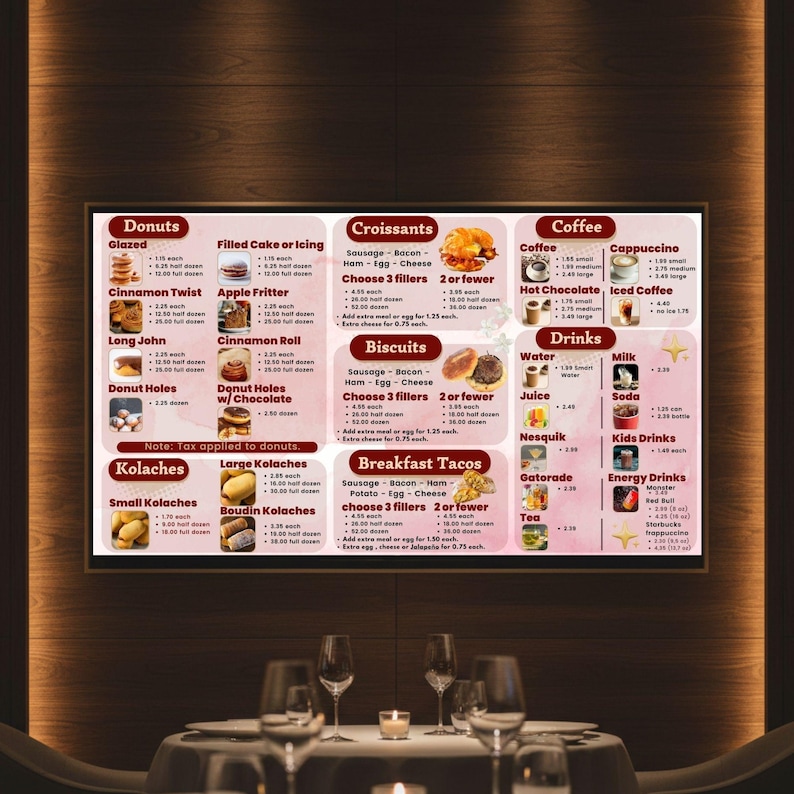 Donut Shop TV Menu Board Canva Template | Digital Menu Board | Editable ...