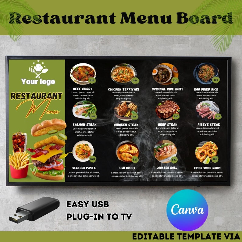 TV Menu Board for Restaurant, Digital Restaurant TV Menu Board ...