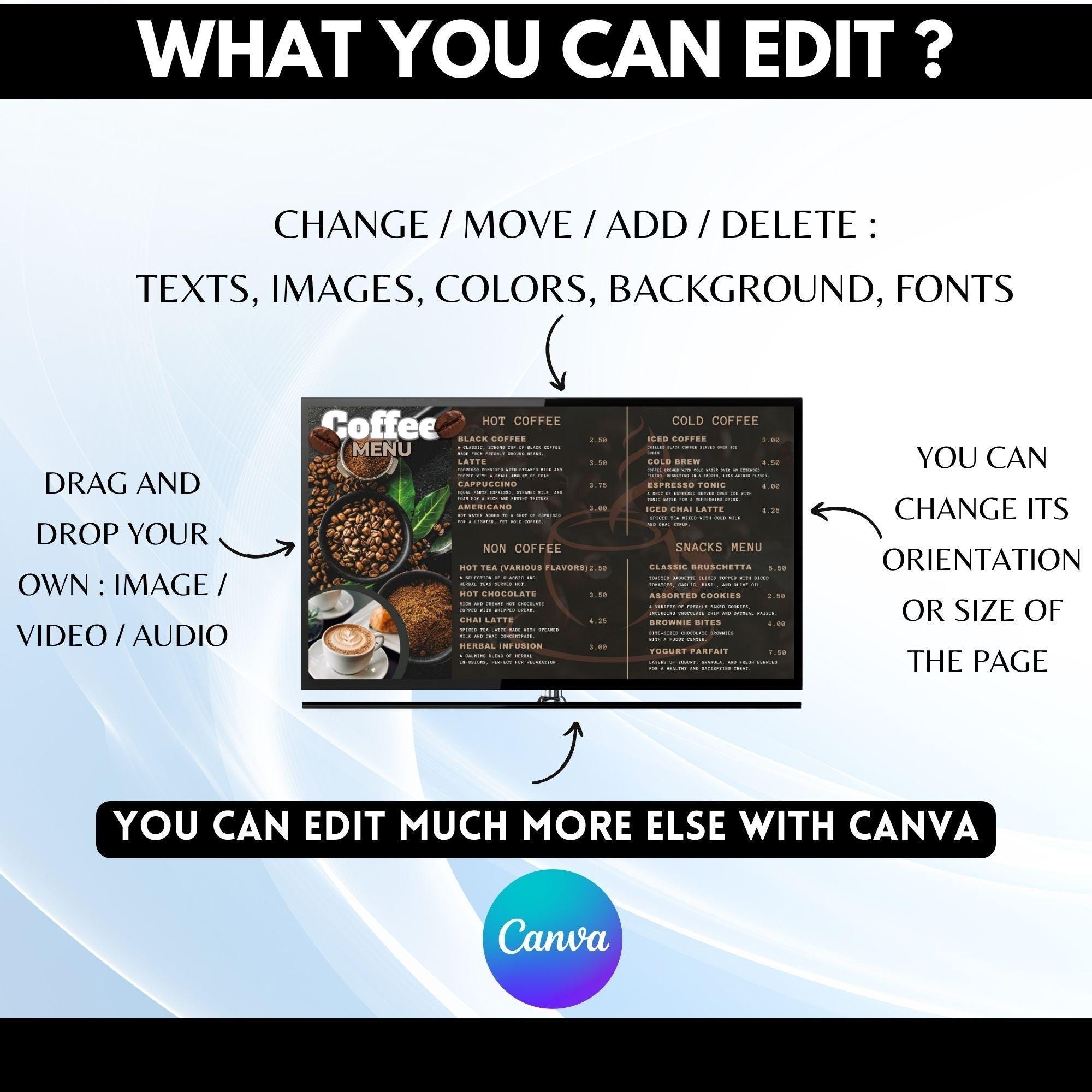 Coffee Shop TV Menu Board Template: Customizable Cafe Design (digital ...