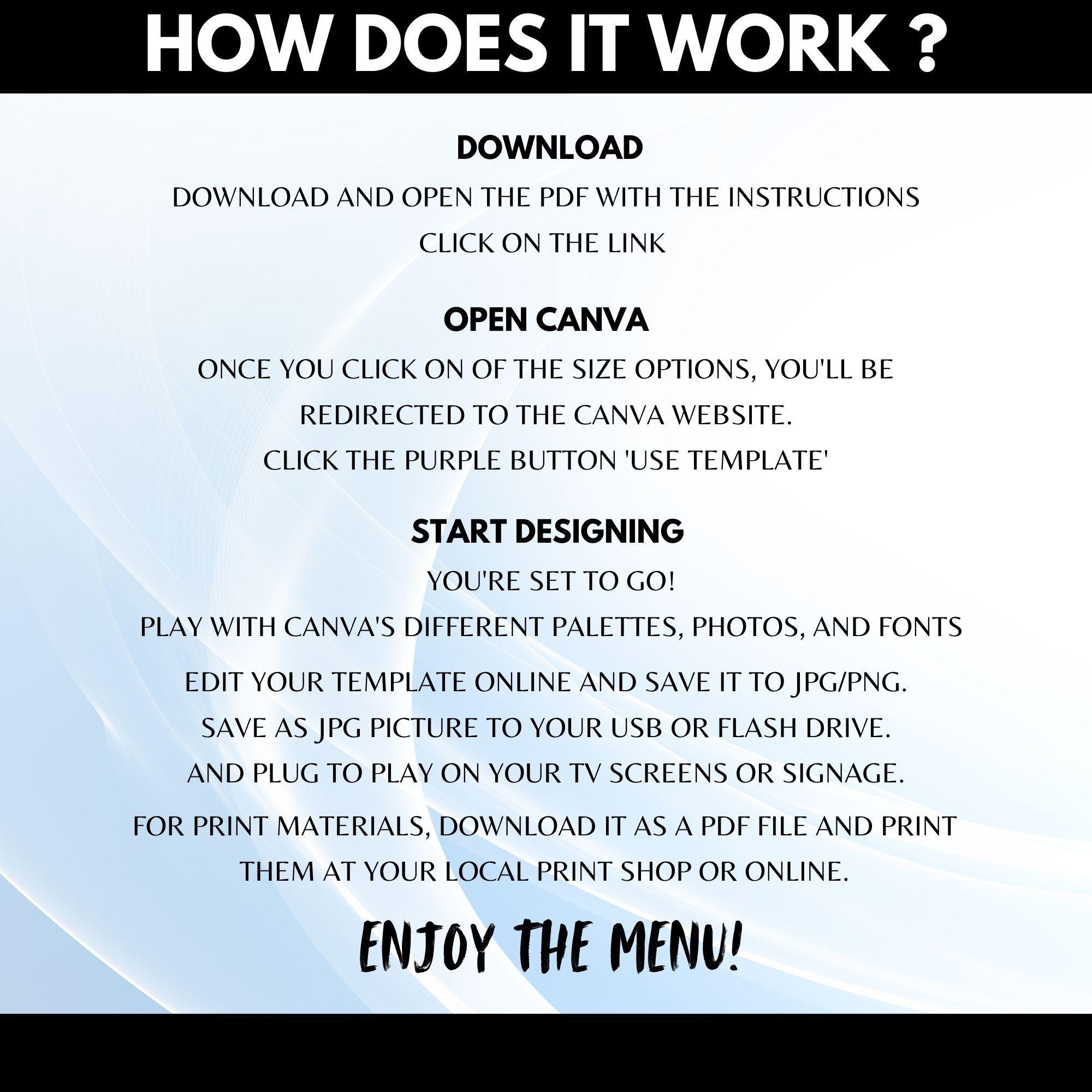 4k Animated Menu Board, Digital Menu Template, Editable Canva Design ...