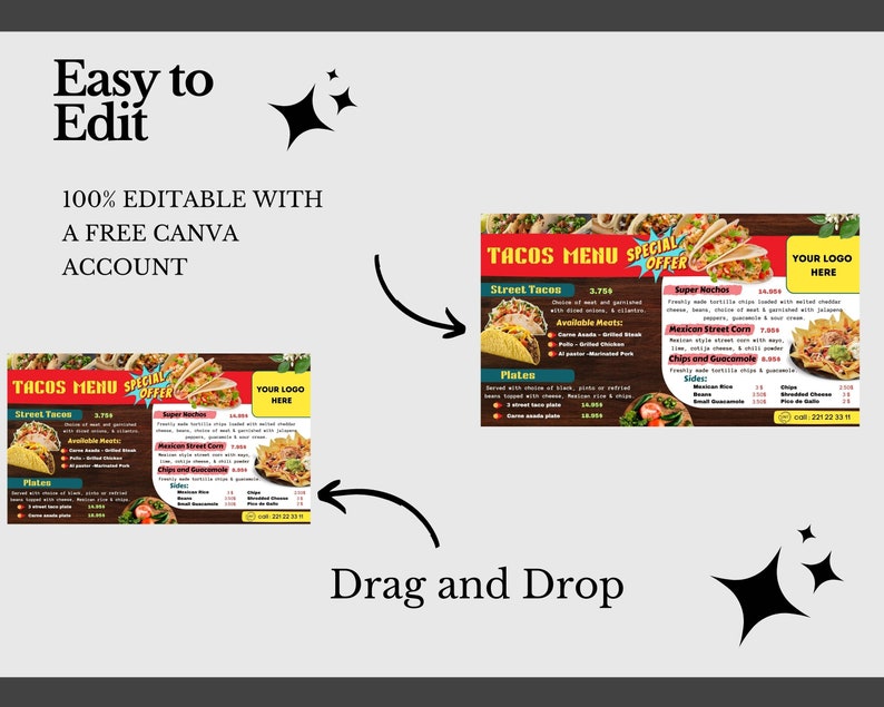 Taco Menu Board Template Digital Menu Board Restaurant Menu - Etsy