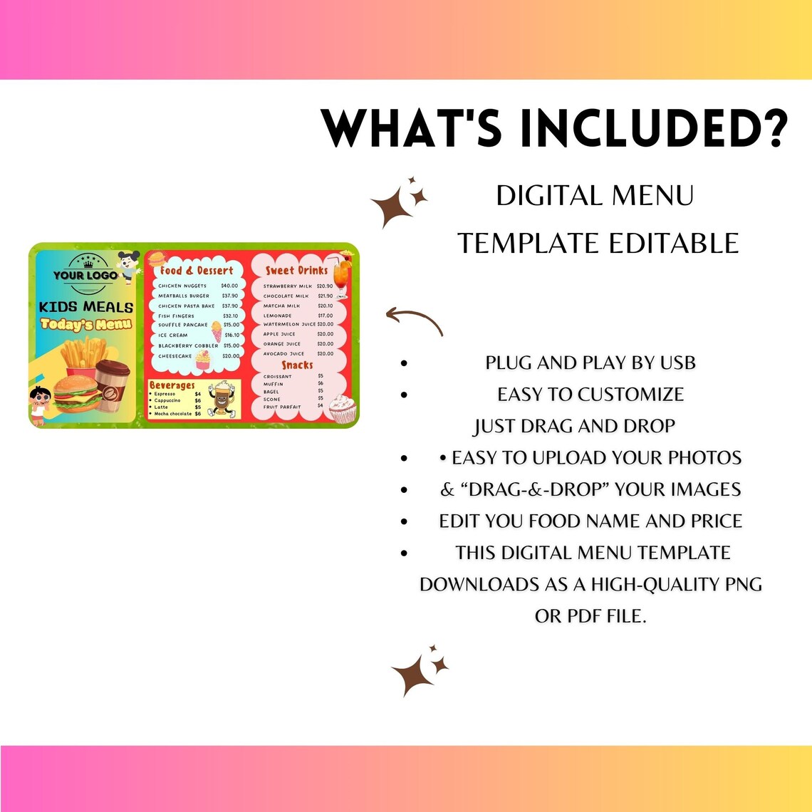 TV Menu Board for Kids, Kids Menu Board for TV, Children's Menu Display ...