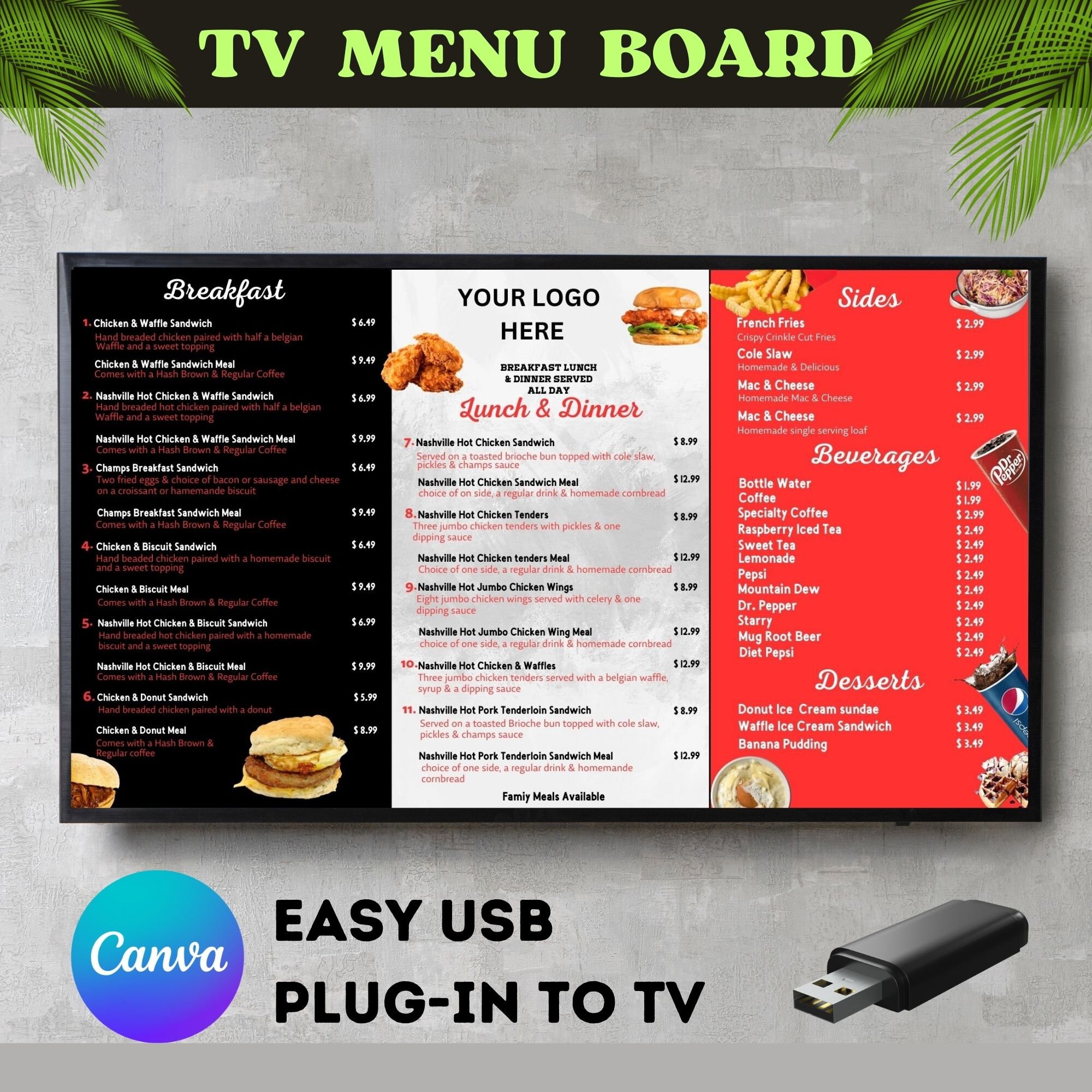 Restaurant Menu Board, Menu Board for Restaurant, Menu Board Template ...