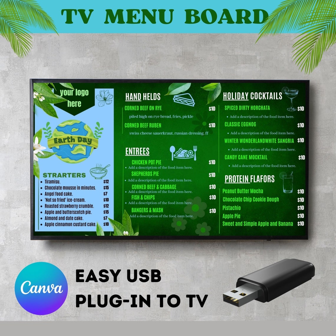 Earth Day Menu Board, Menu on Tv, Tv Menu Program, Digital Tv Menu ...