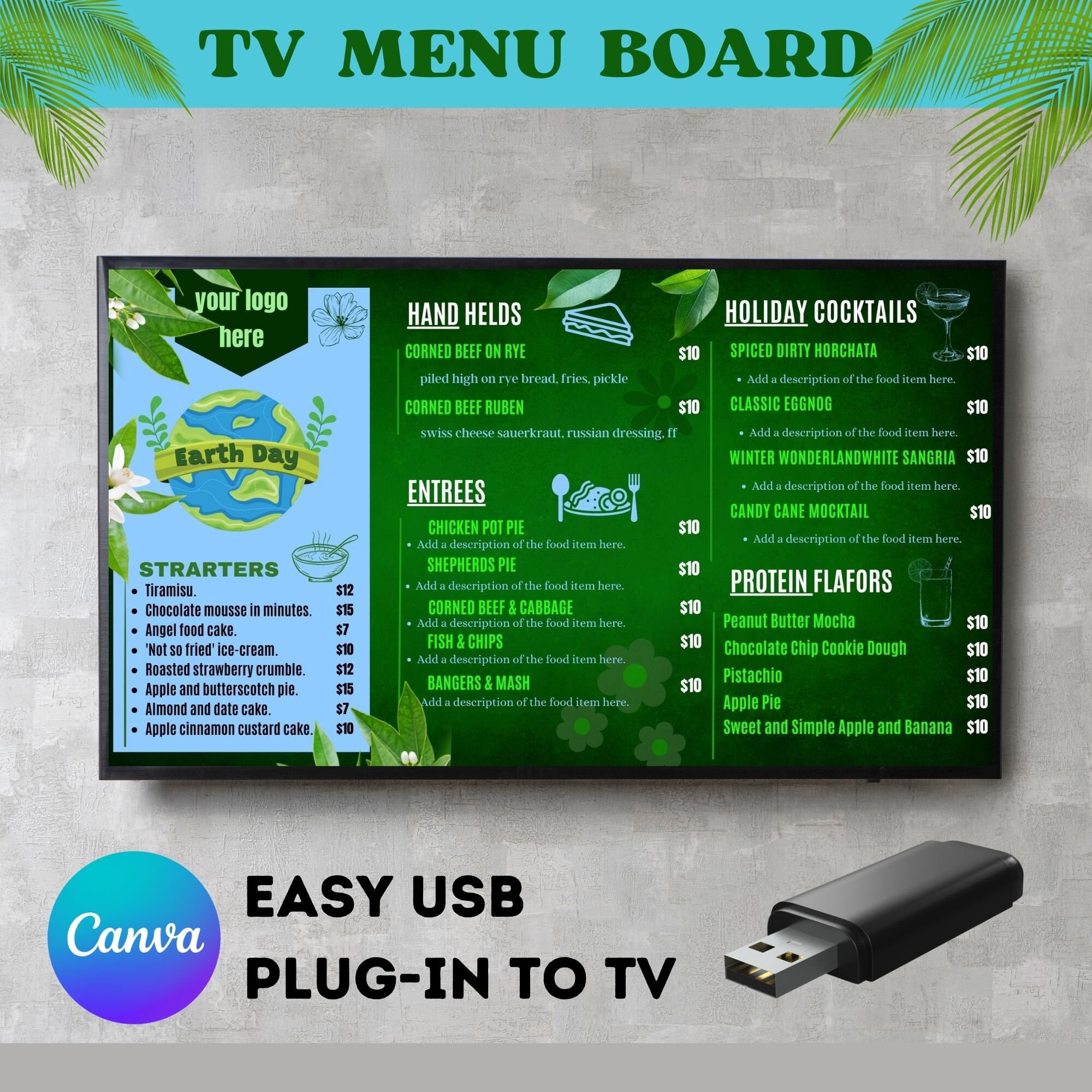 Earth Day Menu Board, Menu on Tv, Tv Menu Program, Digital Tv Menu ...