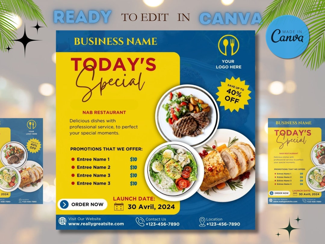 Editable Flyer Today's Special Menu Template for Social Media Daily ...