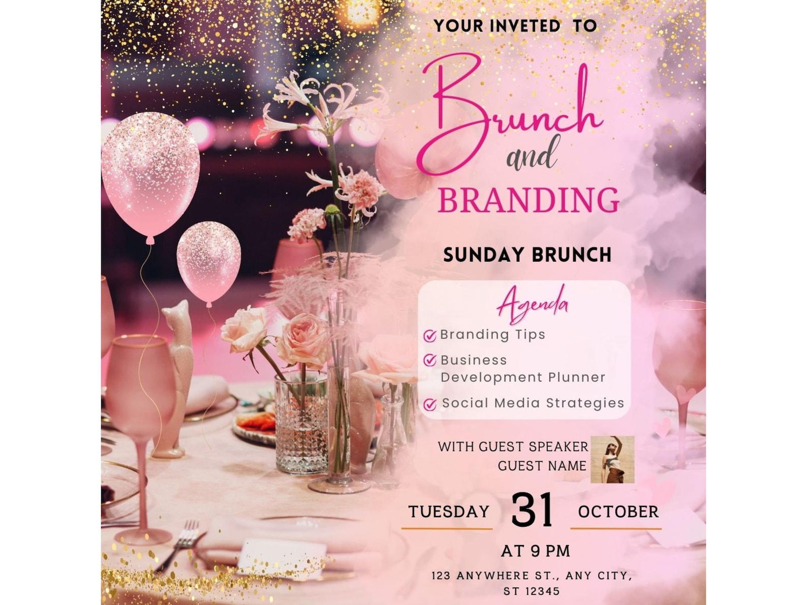 Editable Brunch Flyer Template: Bridal, Birthday, Networking Event ...