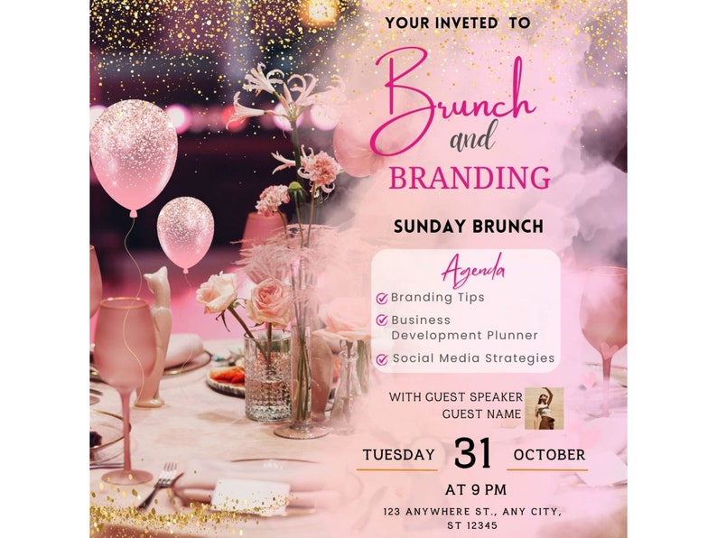 Editable Brunch Flyer Template: Bridal, Birthday, Networking Event ...