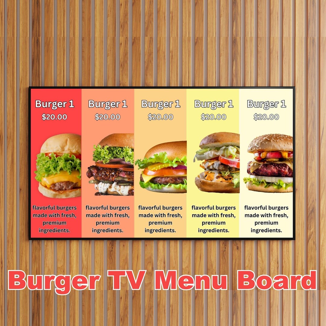 Animated Burger TV Menu Board Template: Fast Food Restaurant Design ...