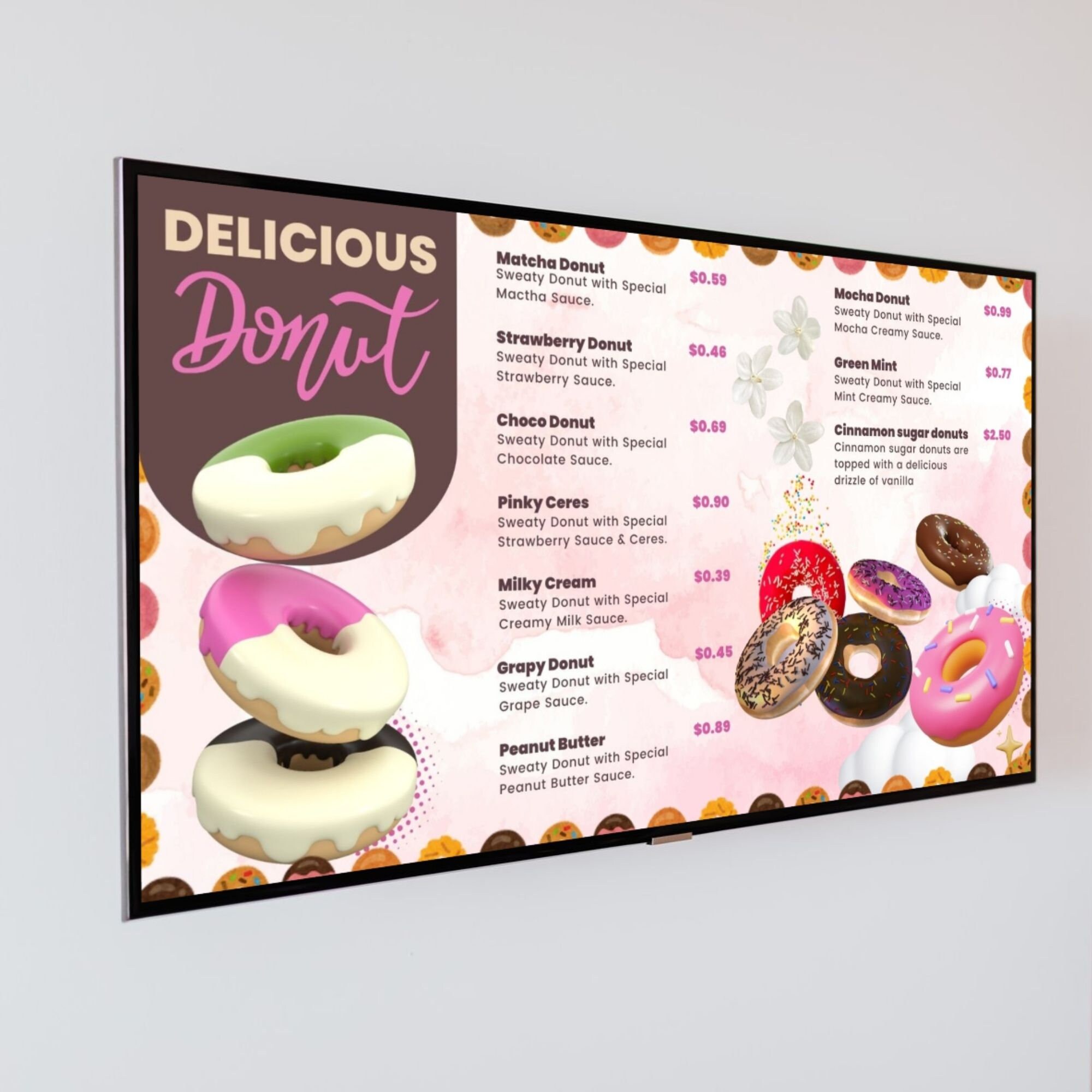 Mordern Donuts Menu Board Idea, Donuts Menu for Digital Signage, Tv ...