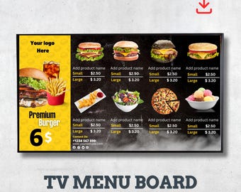 Restaurant TV Menu Board Template | Editable Canvas Digital Sign | Cafe ...