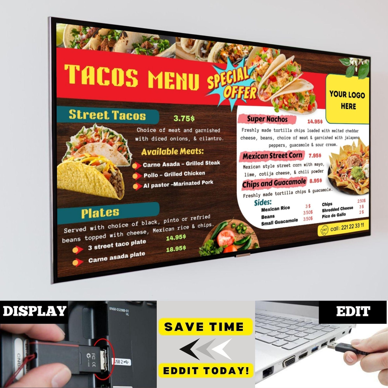 Taco Menu Board Template, Digital Menu Board, Restaurant Menu Board ...