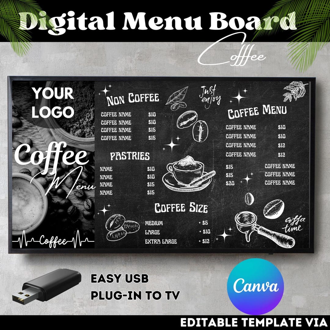 Coffee Shop Digital Menu Board Template: Easy DIY Cafe TV Menu (PDF) - Etsy
