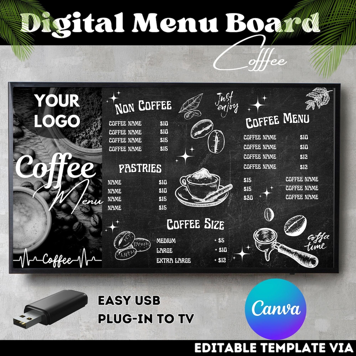 Coffee Menu Board, Easy DIY Digital Menu Board, Cafe Menu, Tv Menu ...