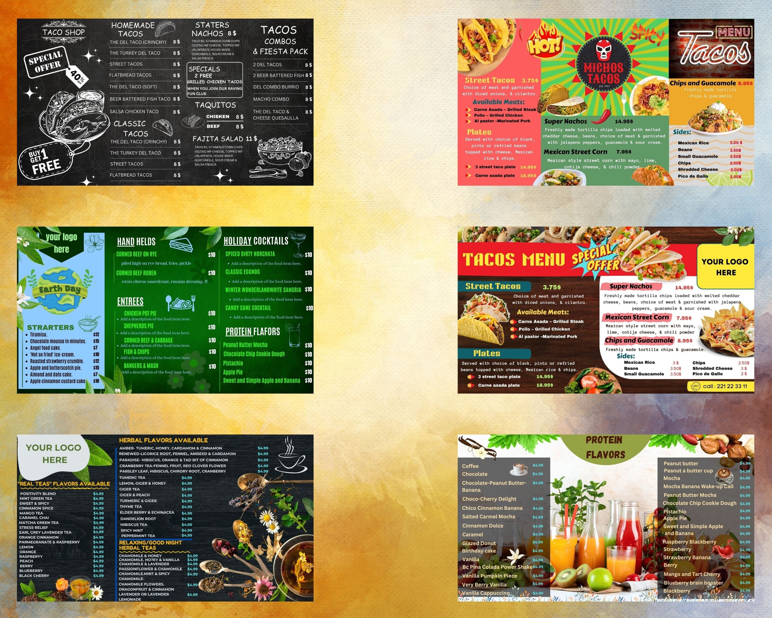 Custom Restaurant Menu Boards, Food Flyers and Menus, Pizza Menu, TV ...