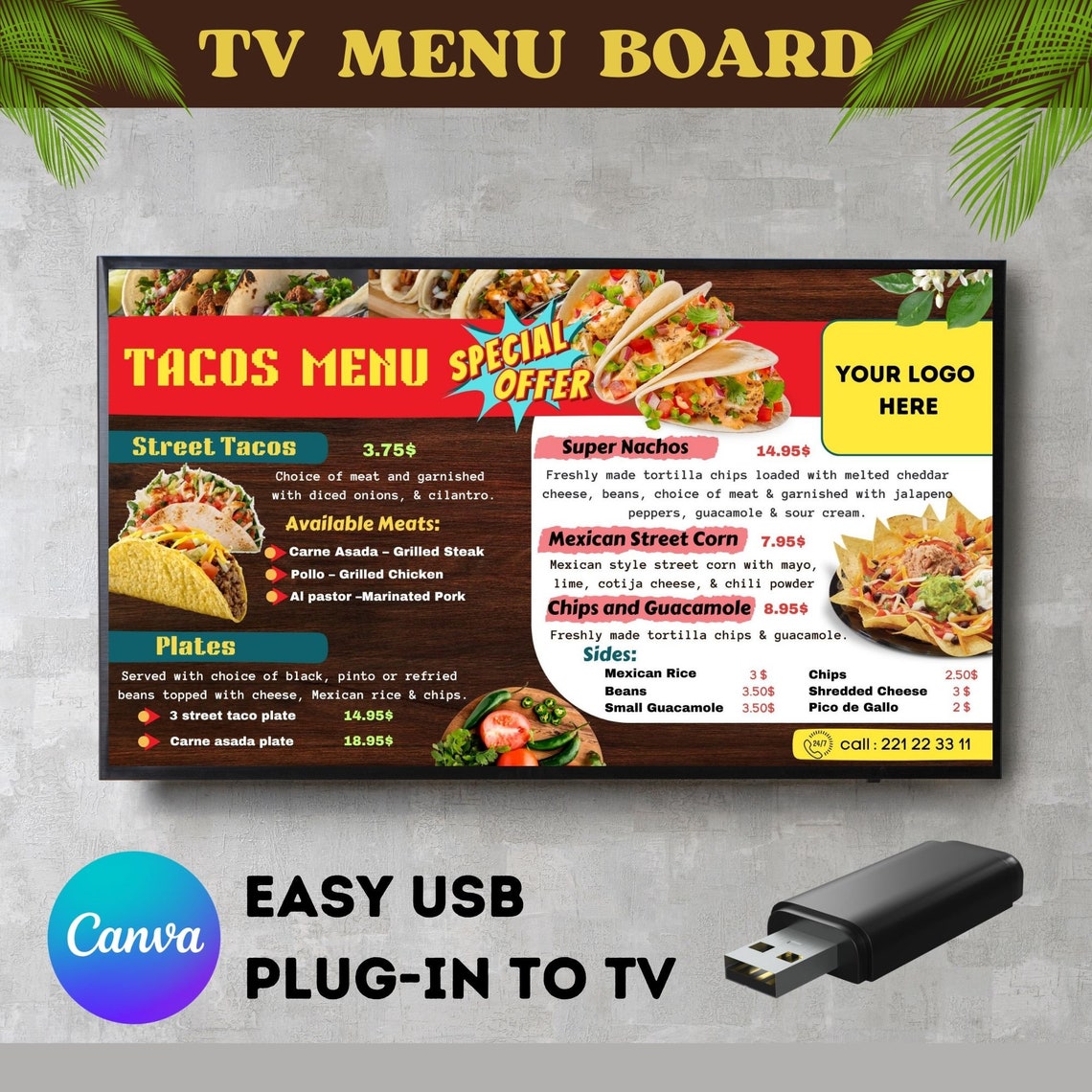 Taco Menu Board Template, Digital Menu Board, Restaurant Menu Board ...