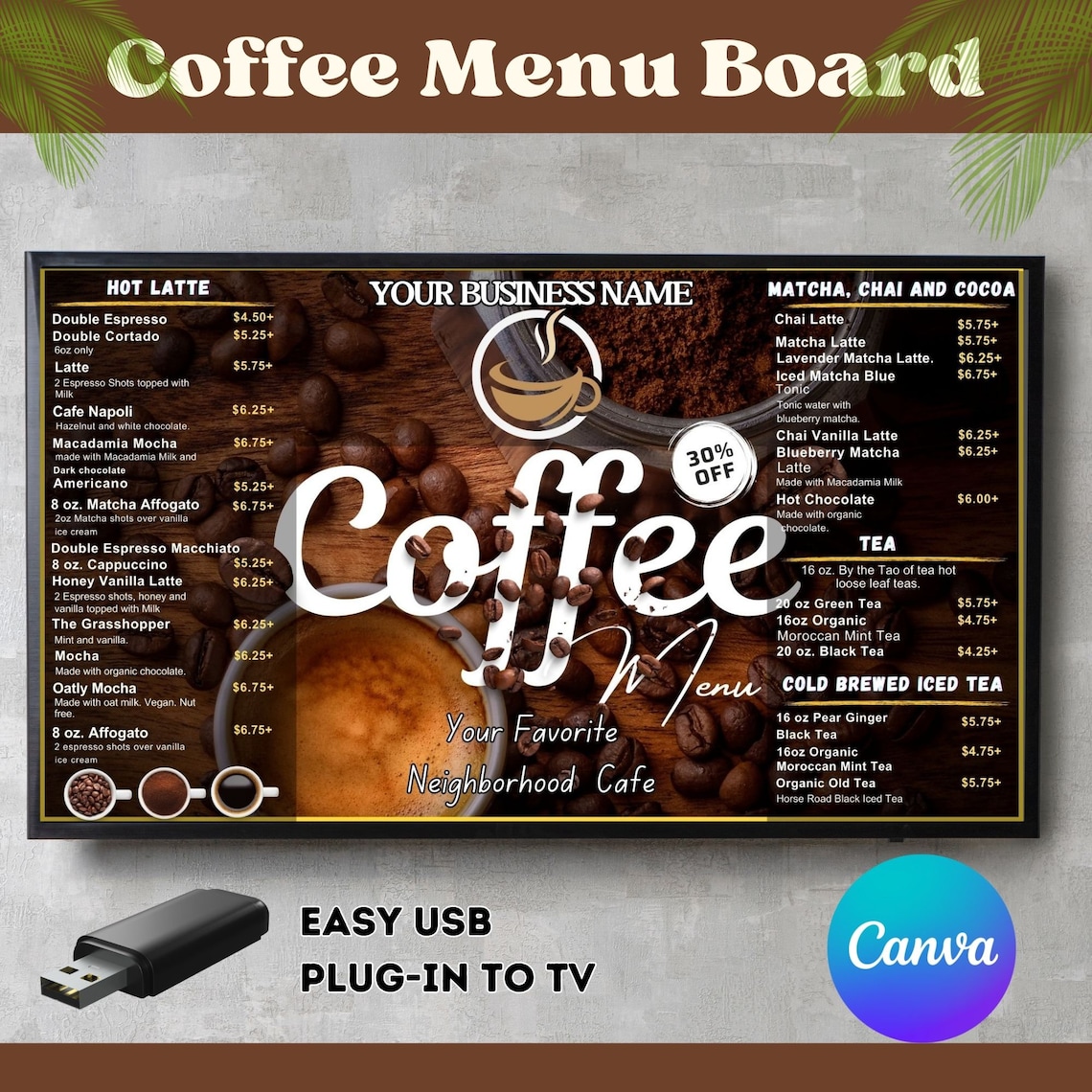 Coffee Menu Board, Easy DIY Digital Menu Board, Cafe Menu, Tv Menu ...