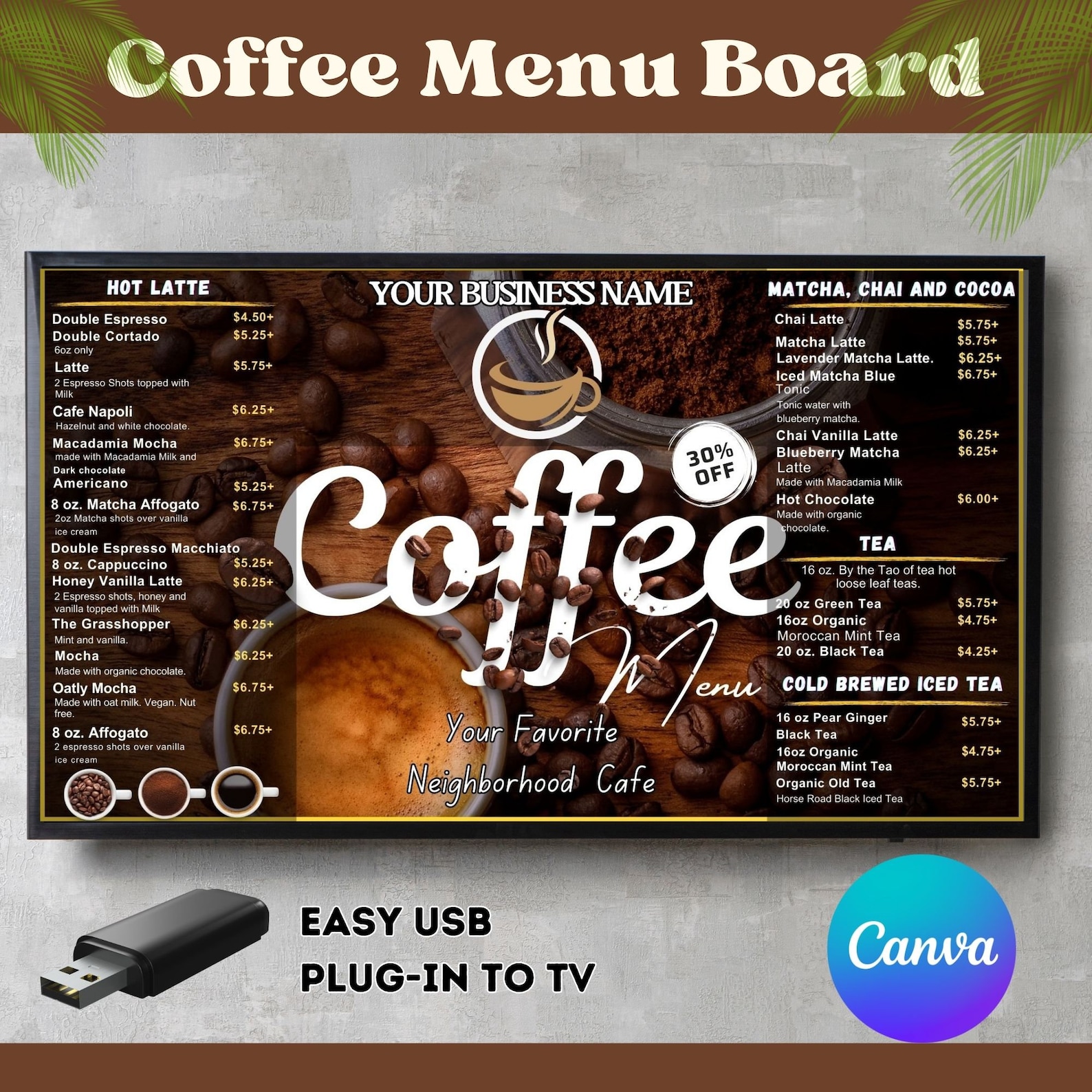 Coffee Menu Board, Easy DIY Digital Menu Board, Cafe Menu, Tv Menu ...