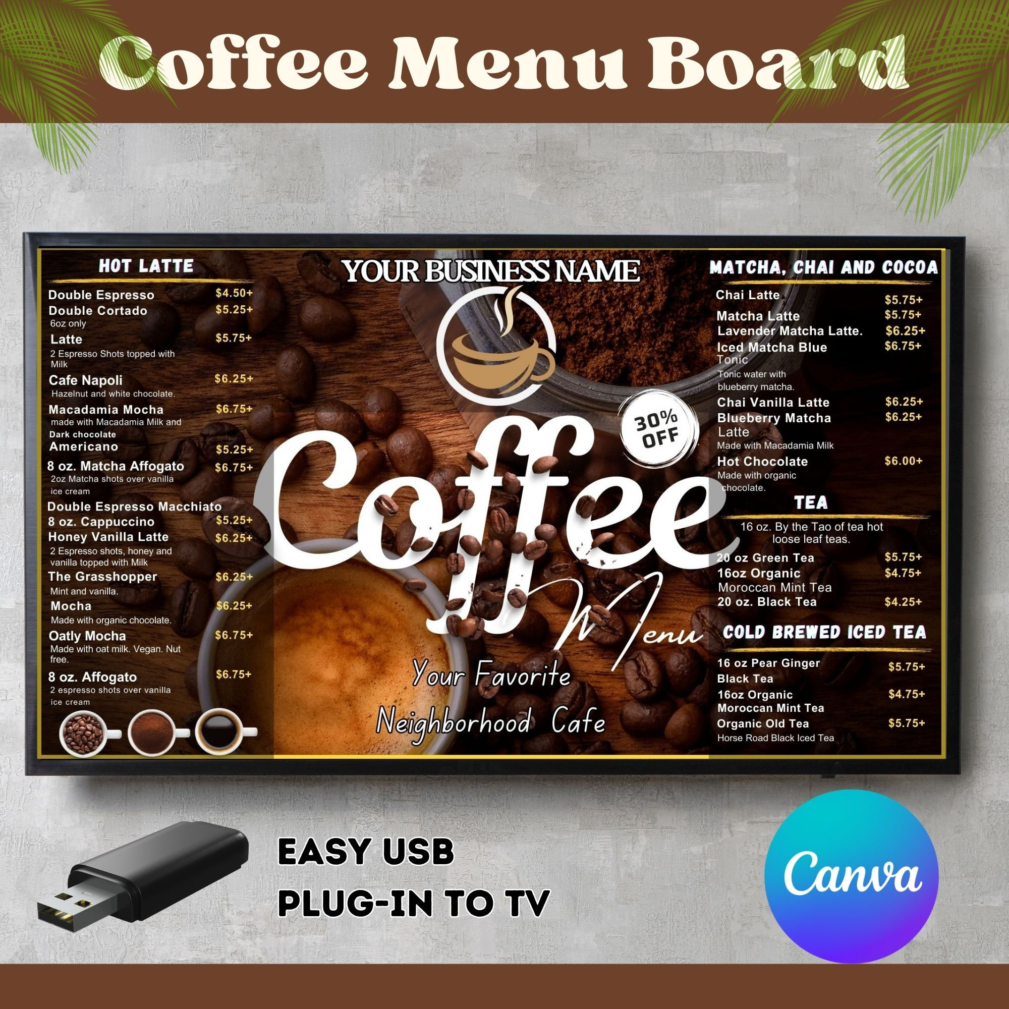 Coffee Menu Board, Easy DIY Digital Menu Board, Cafe Menu, Tv Menu ...