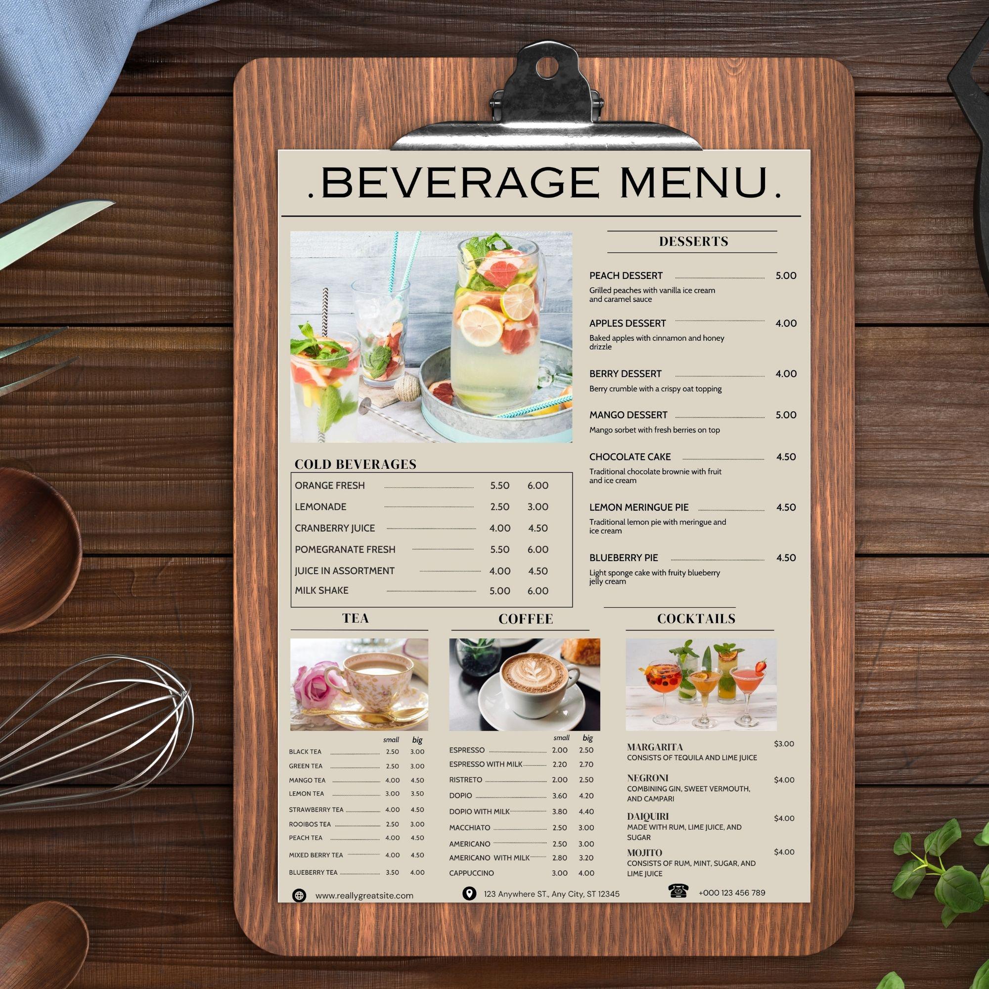 Editable Beverage Menu Bundle - 3 Canva Templates | A4 Drink Menu ...