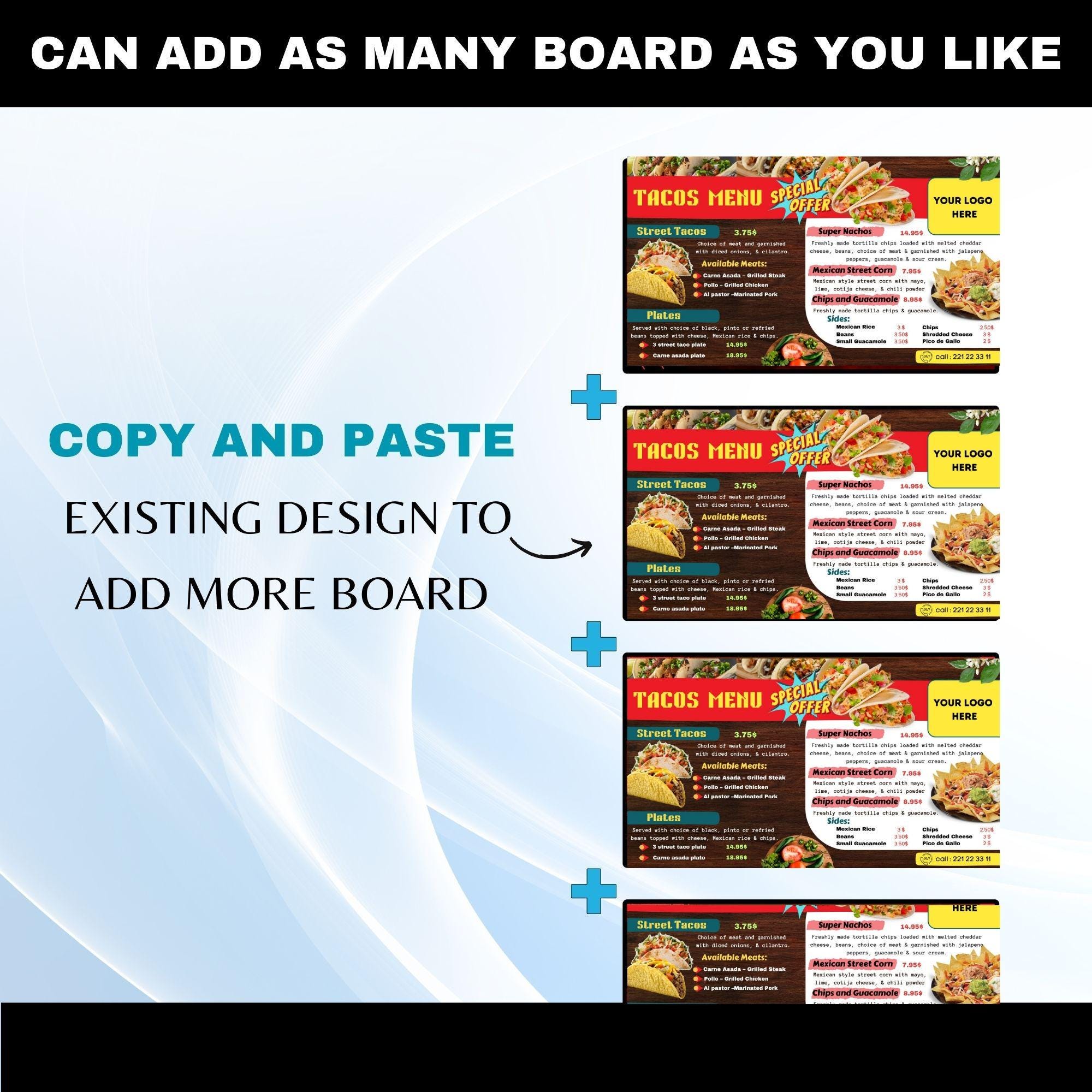 Taco Menu Board Template, Digital Menu Board, Restaurant Menu Board ...